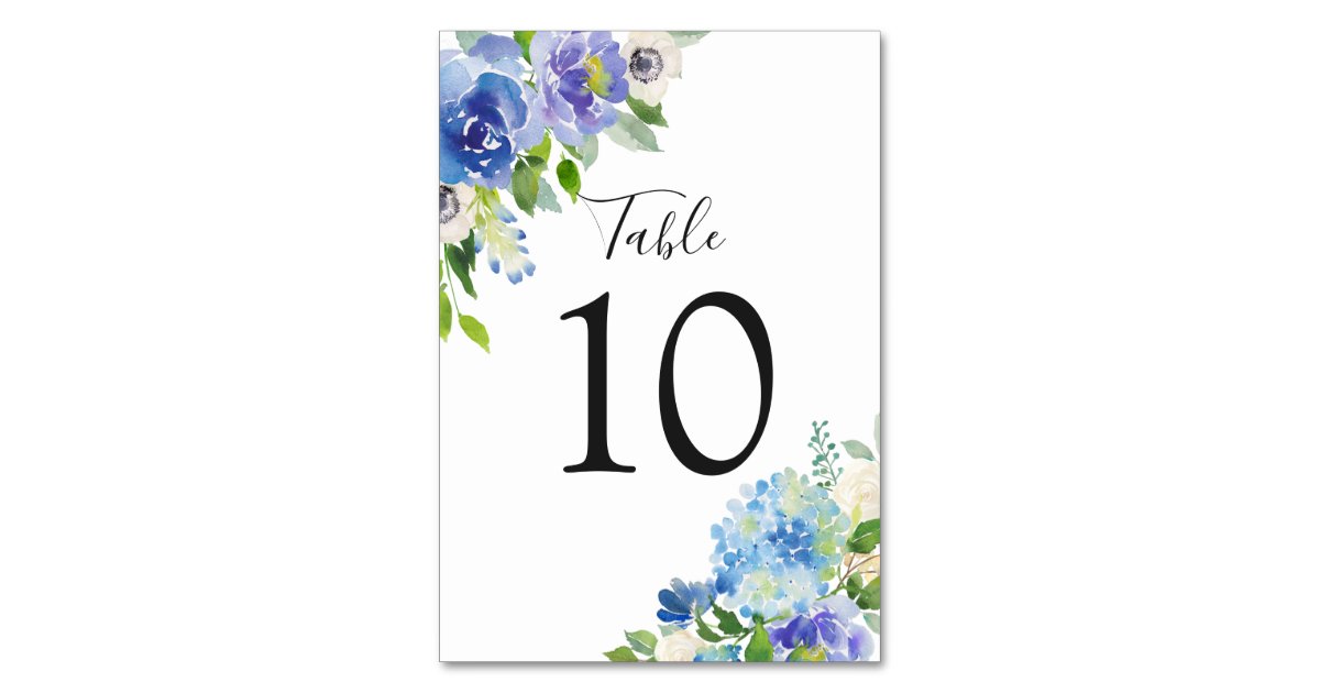 Watercolor Blue Hydrangeas Floral Table Numbers | Zazzle