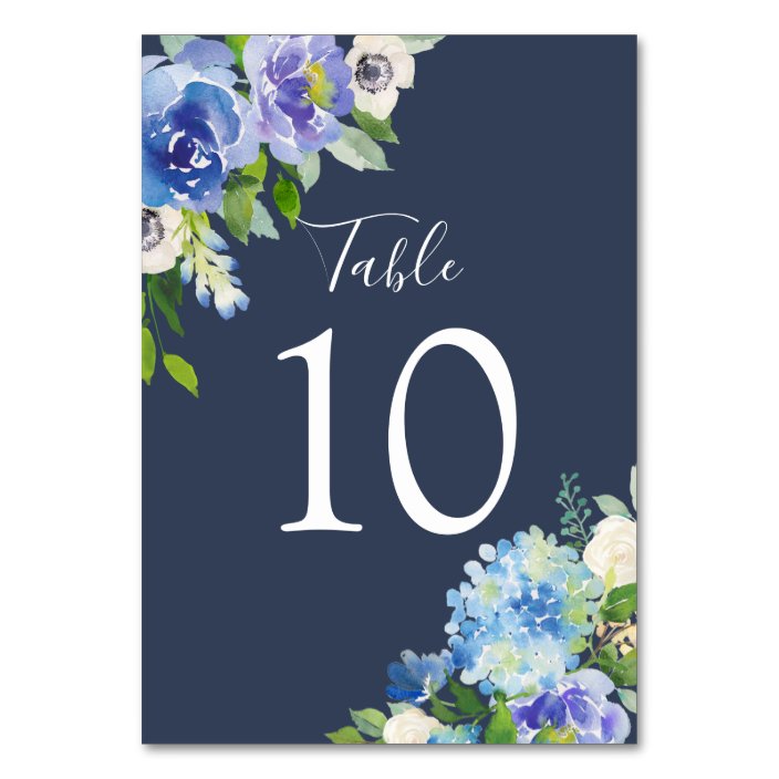 Watercolor Blue Hydrangeas Floral Table Numbers II | Zazzle.com