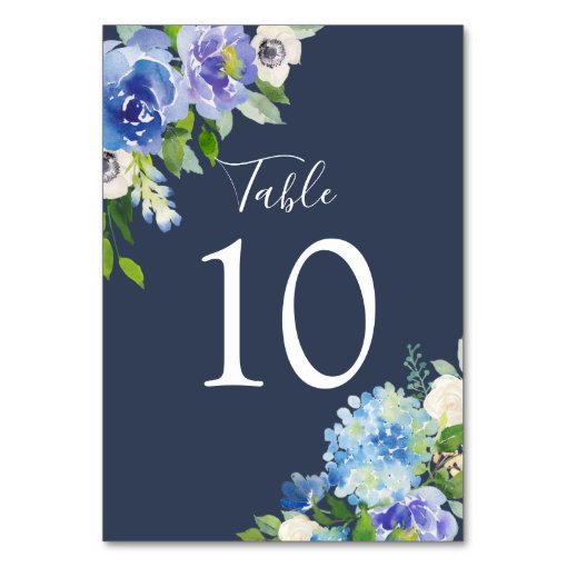 Watercolor Blue Hydrangeas Floral Table Numbers II | Zazzle