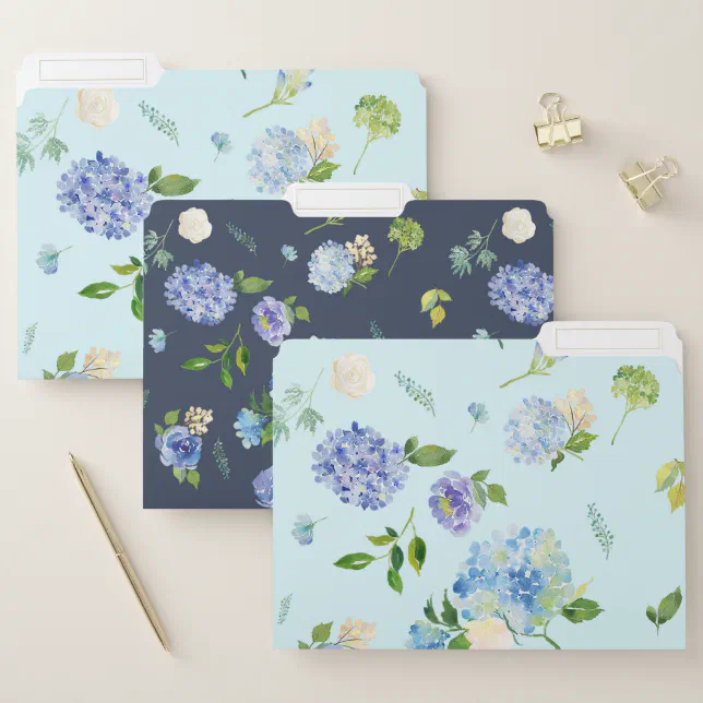 Watercolor Blue Hydrangeas Pattern File Folders | Zazzle