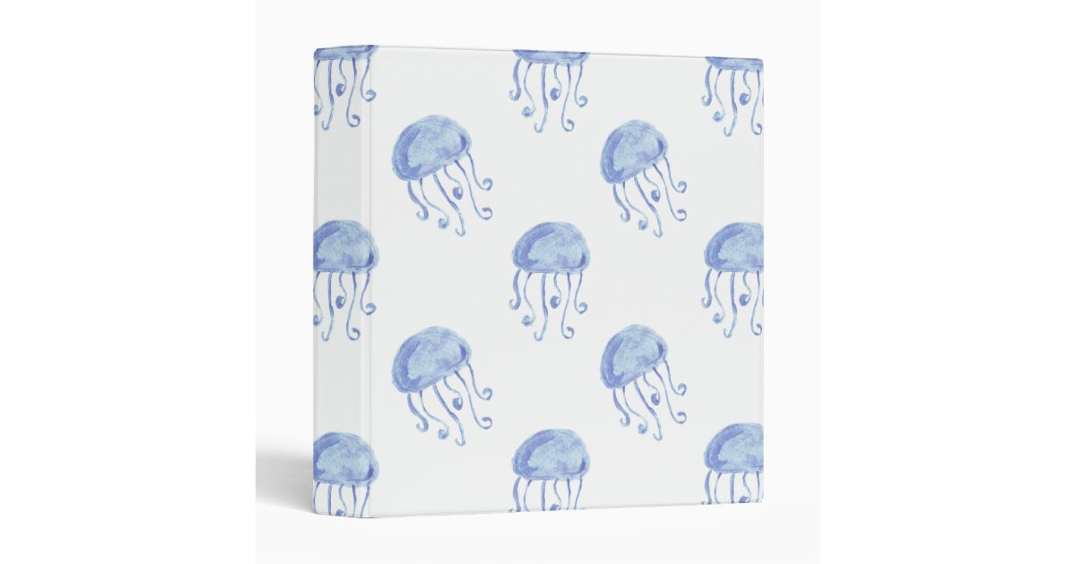 watercolor blue jellyfish beach design 3 ring binder | Zazzle