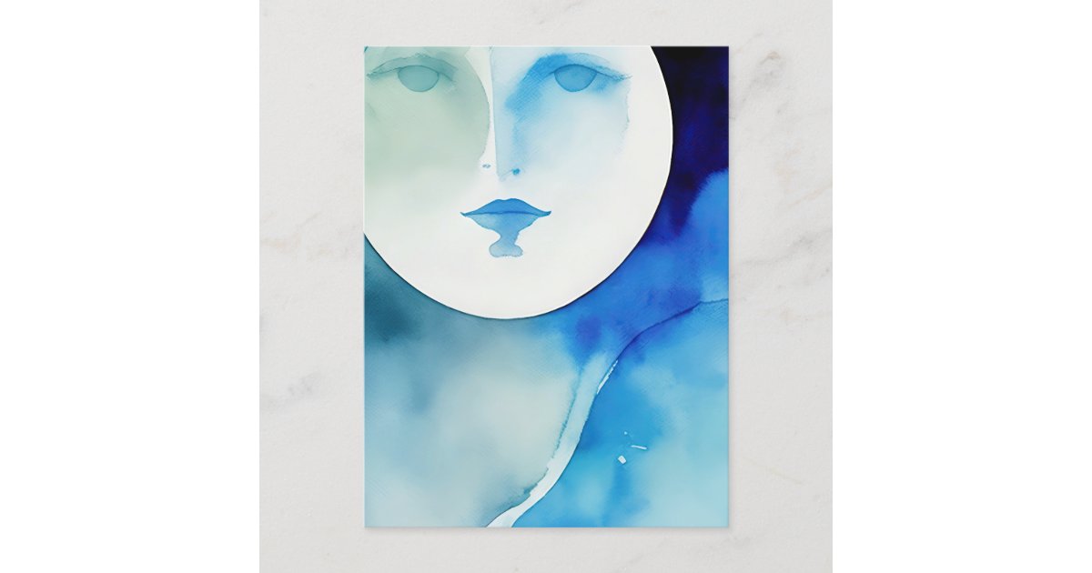Watercolor Blue Moon Postcard | Zazzle