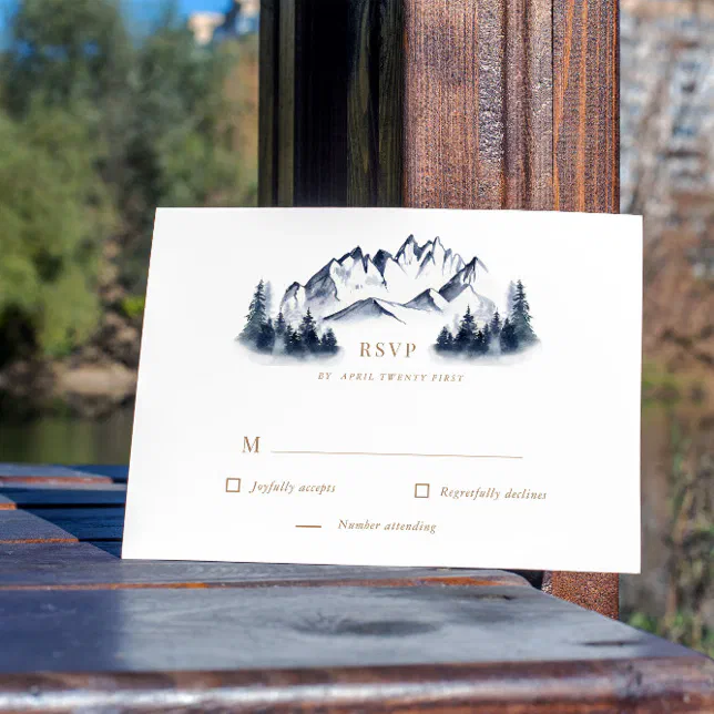 Watercolor Blue Mountain Rustic RSVP Response Card | Zazzle