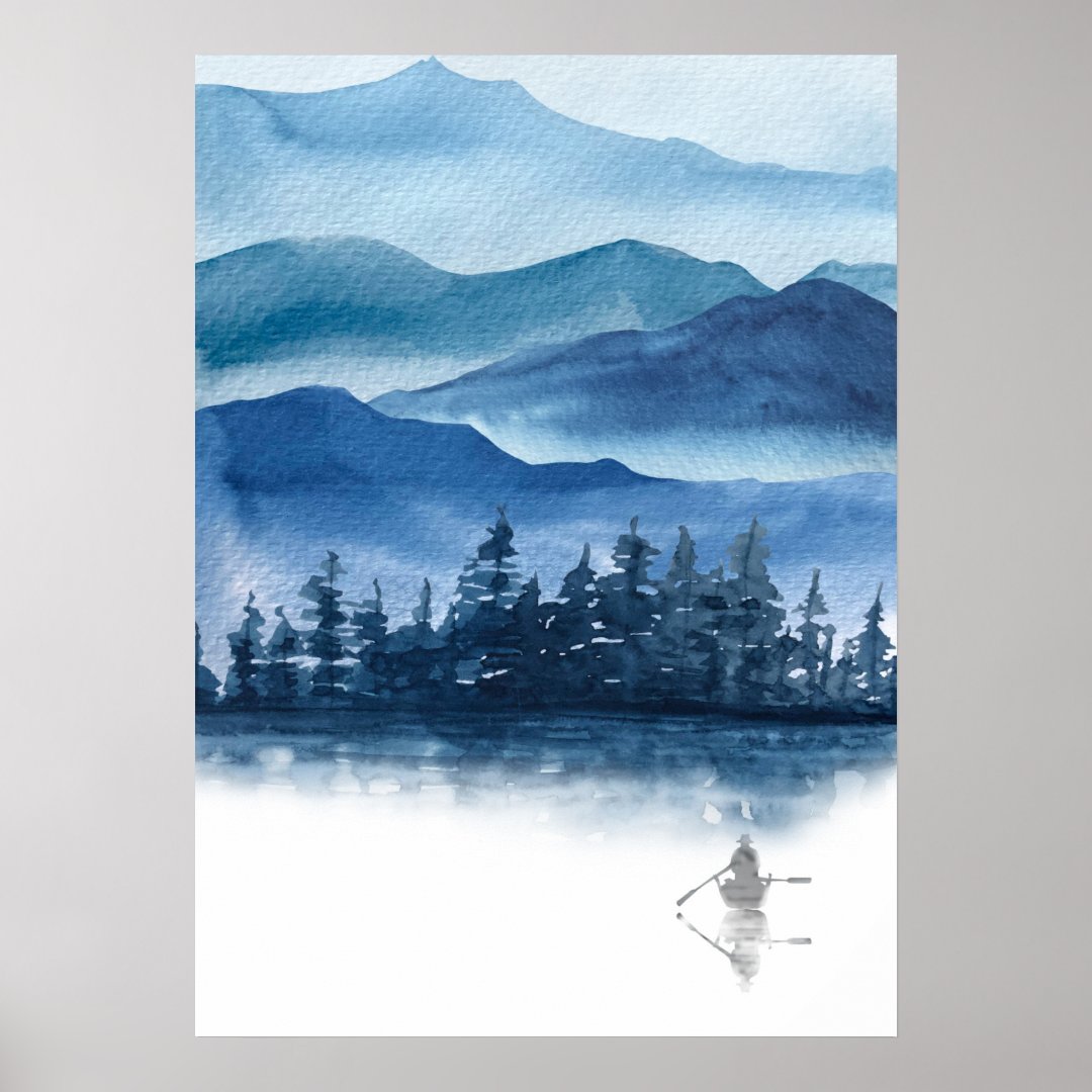 Watercolor Blue Mountains Scenic Landscape Poster | Zazzle
