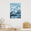 Watercolor blue mountainscape, landscape poster | Zazzle