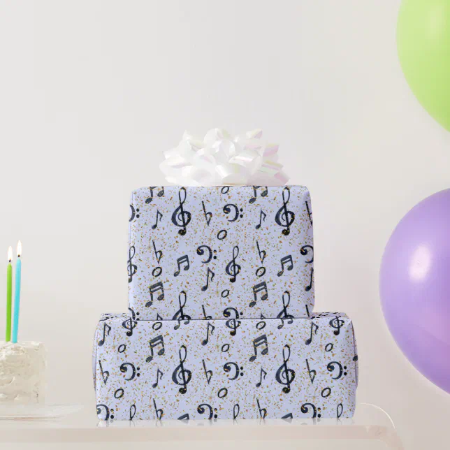 Watercolor Blue Musical Music Notes Gold Glitter Wrapping Paper | Zazzle