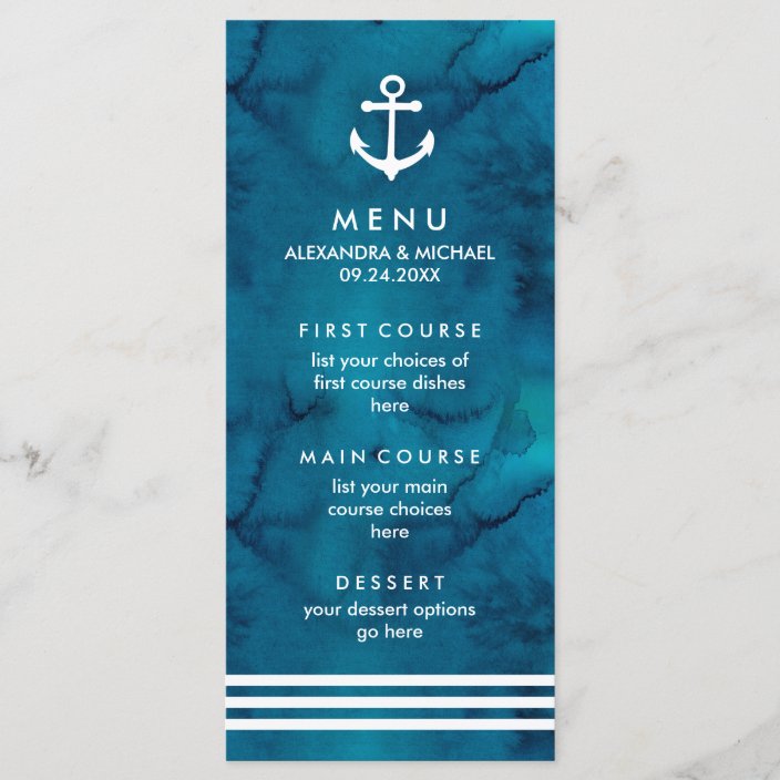 Watercolor Blue Nautical Wedding Menu | Zazzle.com
