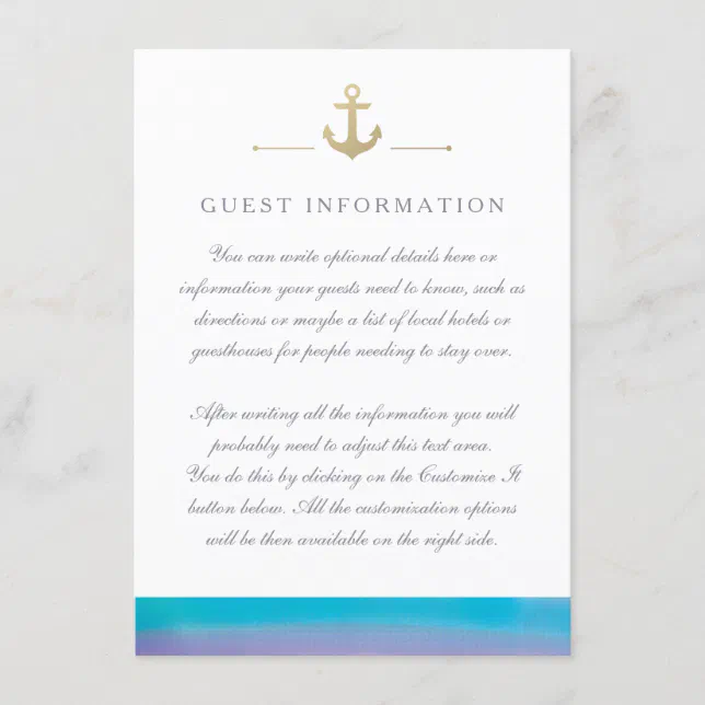 Watercolor Blue Nautical White Insert Card | Zazzle