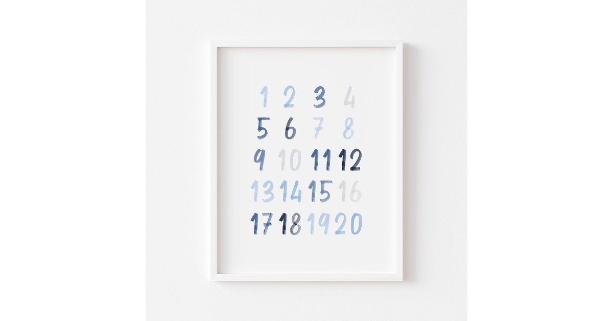 Watercolor blue Numbers educational poster | Zazzle