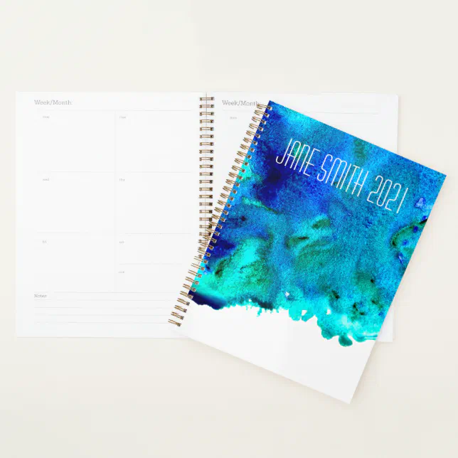 Watercolor blue ocean colorful design planner | Zazzle