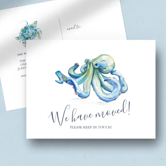 Watercolor Blue Octopus Moving Announcement Postcard | Zazzle
