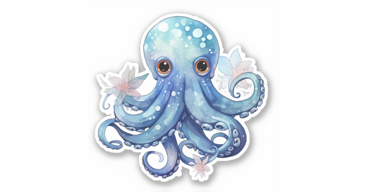 Watercolor Blue Octopus Sticker | Zazzle