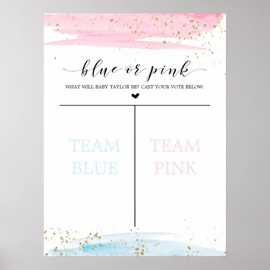 Watercolor Blue or Pink Gender Reveal Vote Poster | Zazzle.com