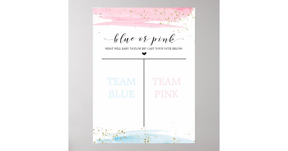 Watercolor Blue or Pink Gender Reveal Vote Poster | Zazzle