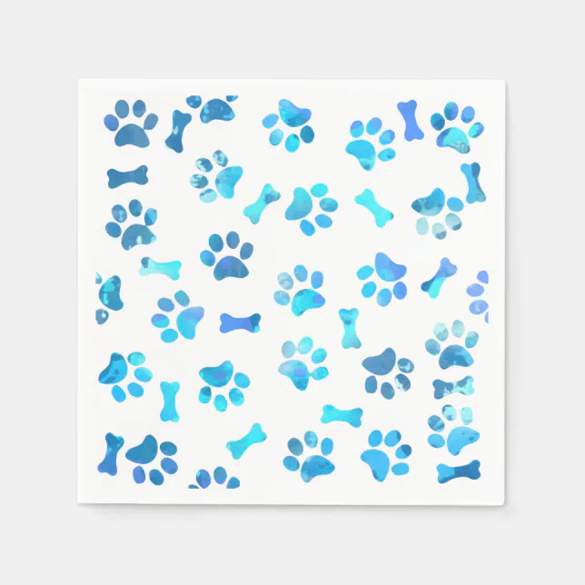 Watercolor Blue Paw Prints Birthday Napkins | Zazzle