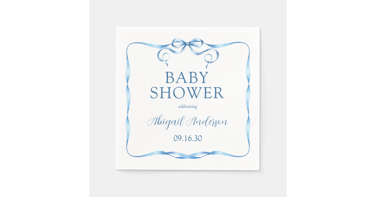 Watercolor Blue Ribbon Baby Shower Napkins | Zazzle