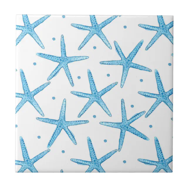 Watercolor Blue Sea Stars Pattern Ceramic Tile | Zazzle