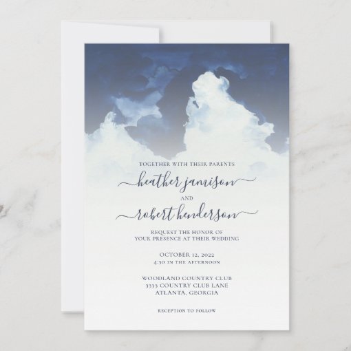 Watercolor Blue Sky and Clouds Wedding Invitation | Zazzle