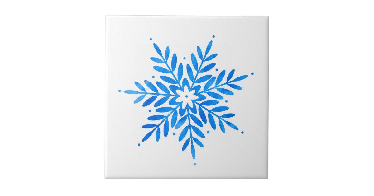Watercolor Blue Snowflake Ceramic Tile | Zazzle