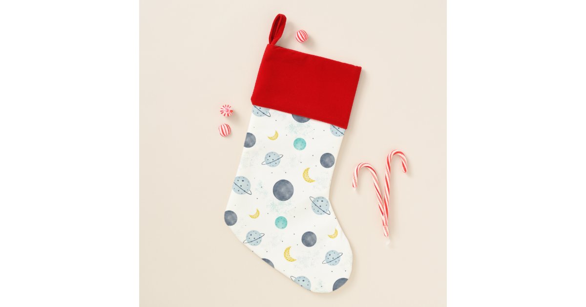 Watercolor Blue Space Planet Pattern Christmas Stocking | Zazzle