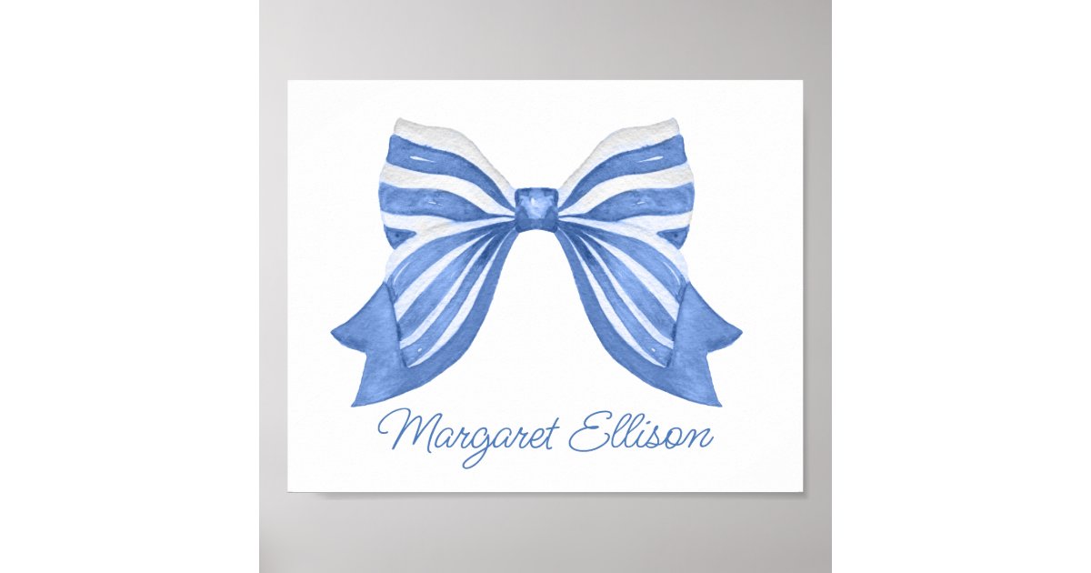 Watercolor Blue Striped Bow Poster | Zazzle