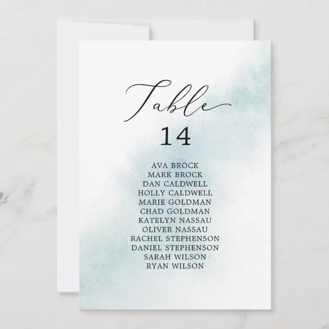 Watercolor Blue Table Number Seating Chart Cards | Zazzle