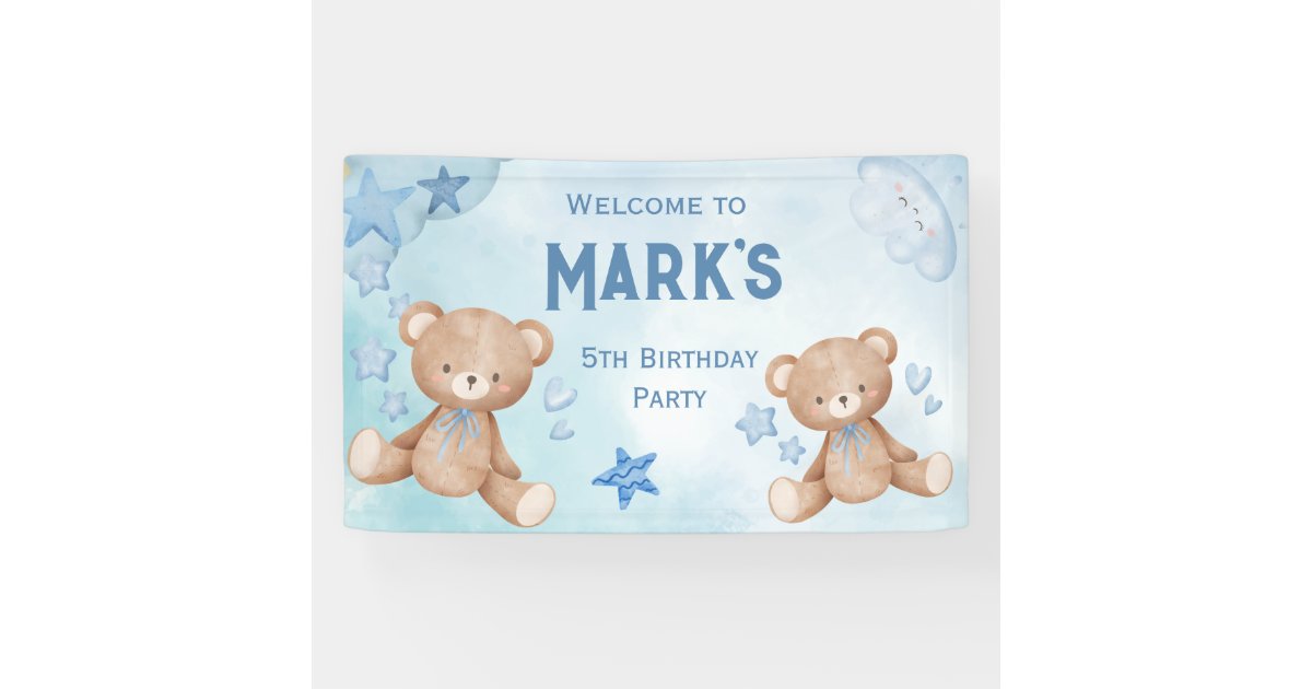 watercolor Blue teddy bear kids welcome Banner | Zazzle