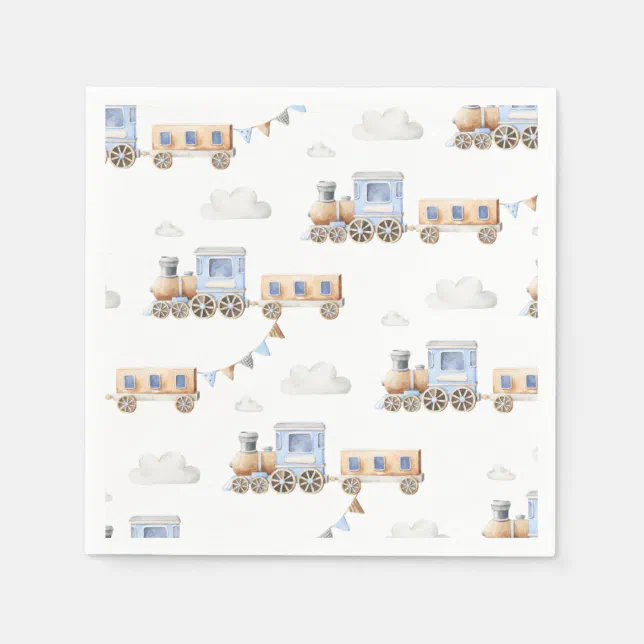 Watercolor Blue Train Napkins | Zazzle