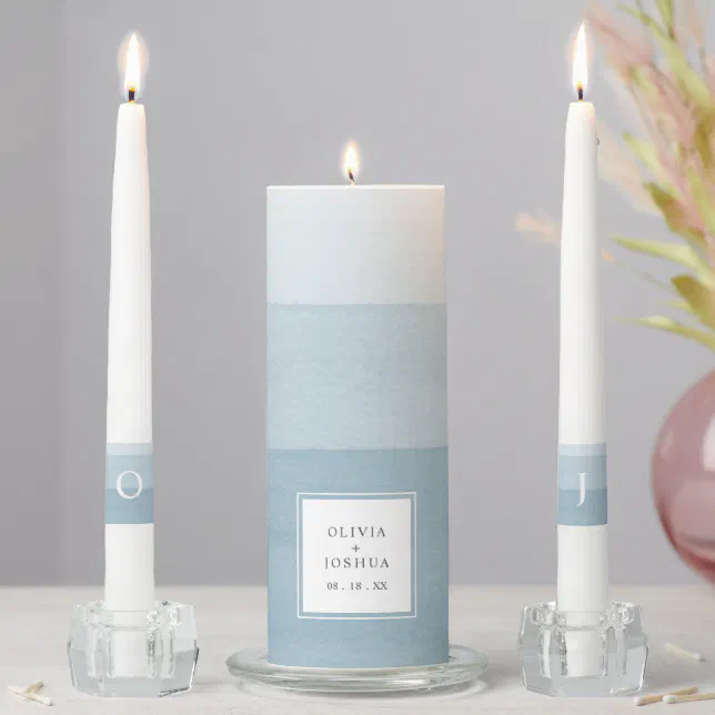 Watercolor Blue Unity Candle Set | Zazzle