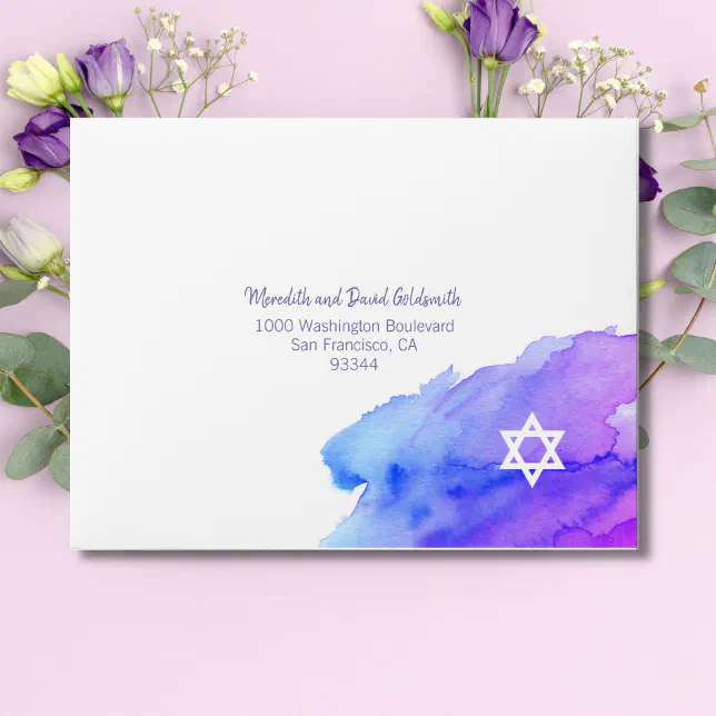 Watercolor Blue Violet Purple RSVP Return Address Envelope | Zazzle