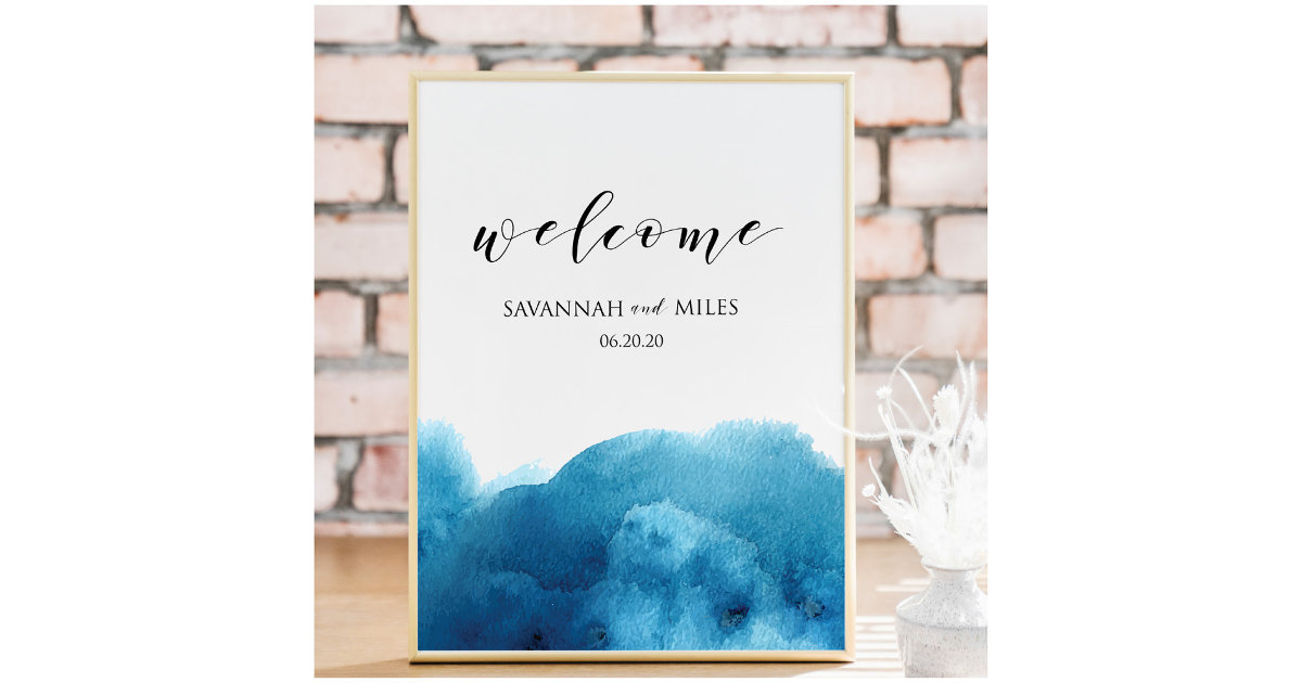 Watercolor Blue Wash Welcome Customizable Poster | Zazzle