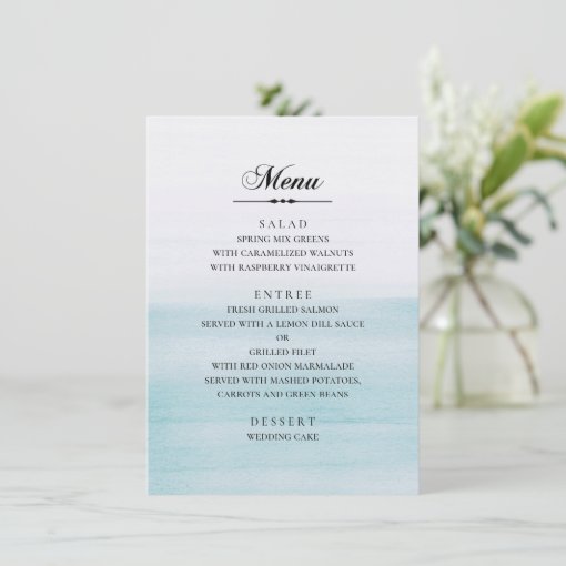 Watercolor blue wedding. Classic elegant nautical Menu | Zazzle