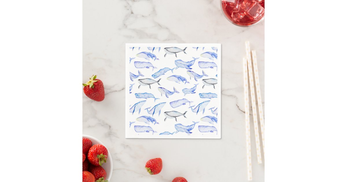 Watercolor Blue Whale Pattern Napkins | Zazzle