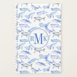 Watercolor Blue Whale Pattern Planner | Zazzle