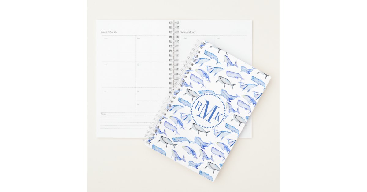 Watercolor Blue Whale Pattern Planner | Zazzle