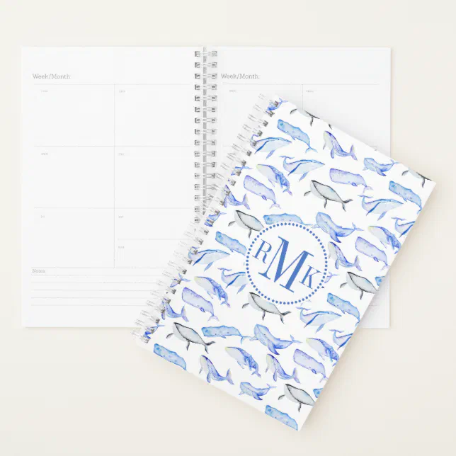Watercolor Blue Whale Pattern Planner | Zazzle