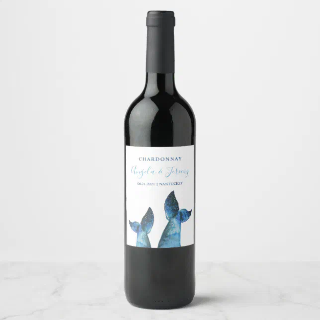 Watercolor Blue Whale Tales Wine Label | Zazzle