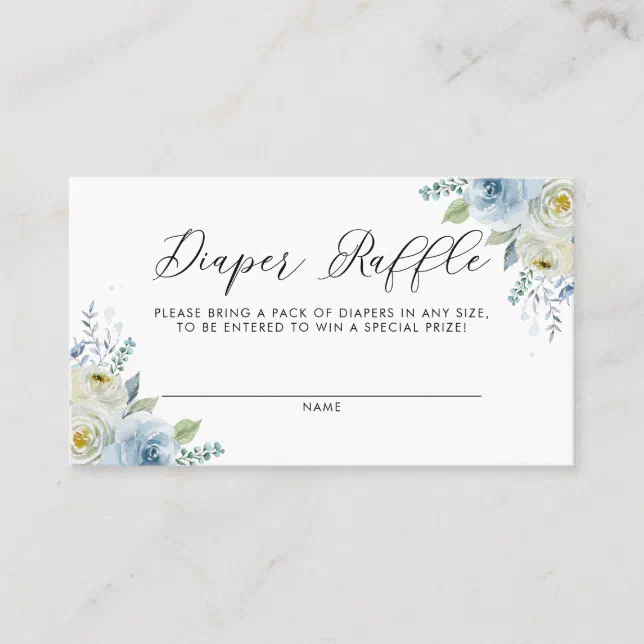 Watercolor Blue & White Floral Diaper Raffle Card | Zazzle