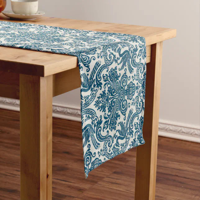 Watercolor Blue & White Floral Vintage Pattern Short Table Runner | Zazzle