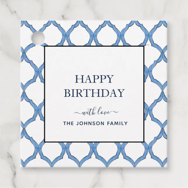 Watercolor Blue & white Happy Birthday gift tags | Zazzle