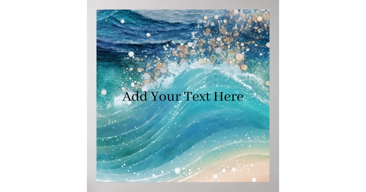 Watercolor Blue White Ocean Wave Custom Photo Name Poster | Zazzle