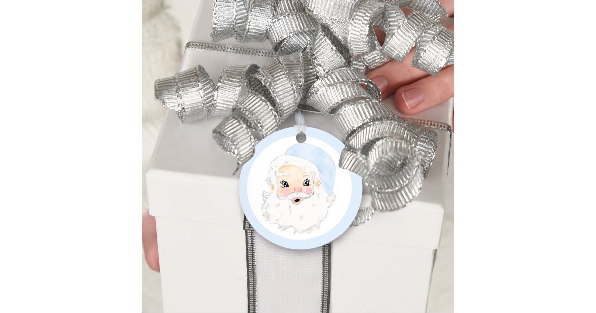 Watercolor Blue & White Santa, Vintage Santa Favor Tags | Zazzle