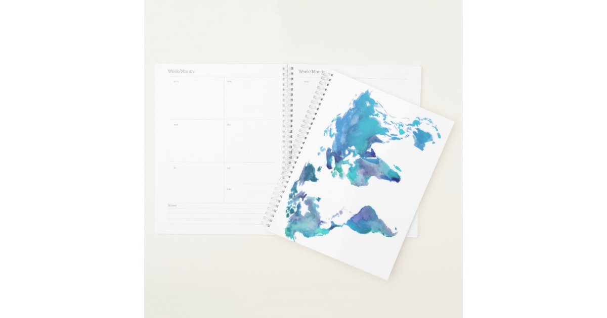 Watercolor Blue World Map Planner | Zazzle