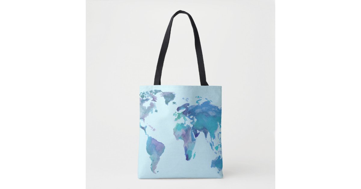 Watercolor Blue World Map Tote Bag | Zazzle