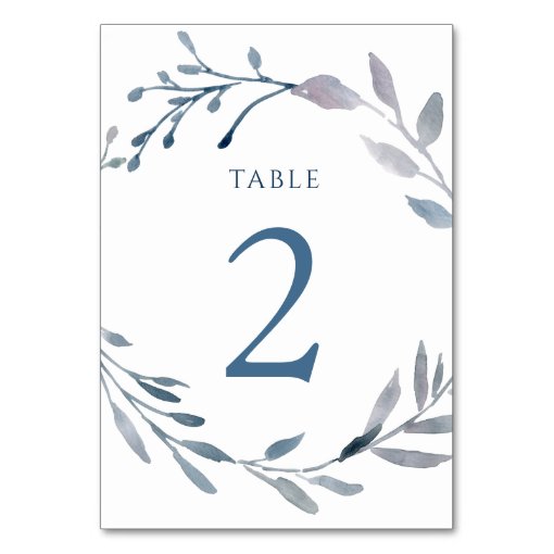 watercolor blue wreath Table Number 2 | Zazzle