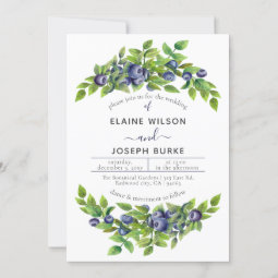 watercolor blueberries blue botanical wedding invitation | Zazzle