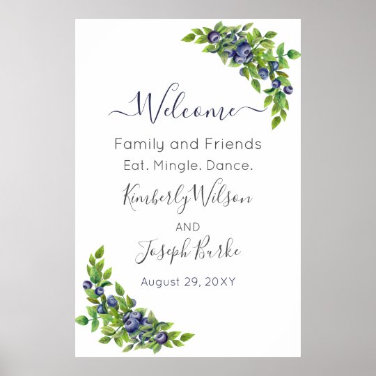 watercolor blueberries blue botanical Welcome Sign | Zazzle.com
