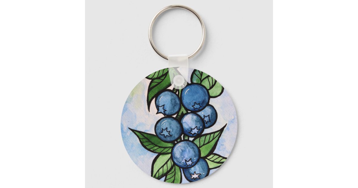 Watercolor Blueberries Keychain | Zazzle