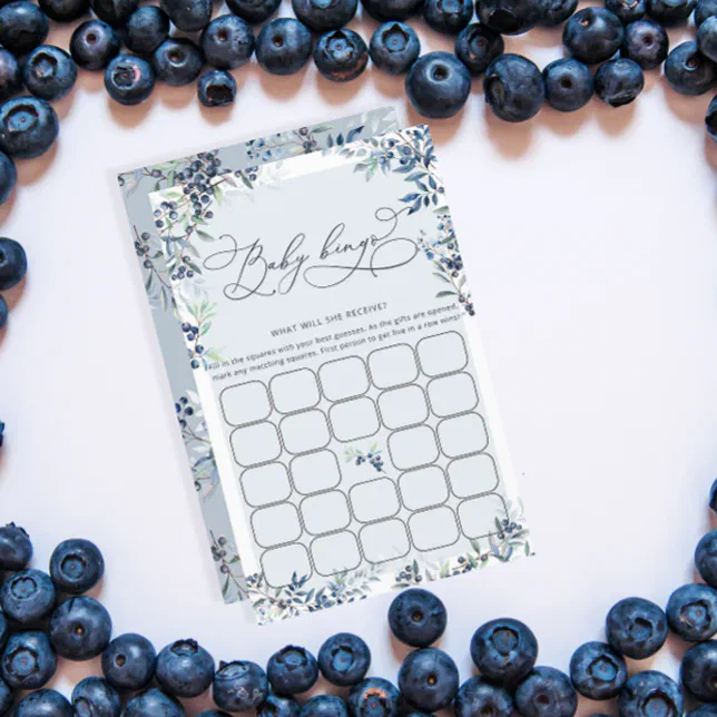 Watercolor Blueberry Baby Bingo Game Card | Zazzle