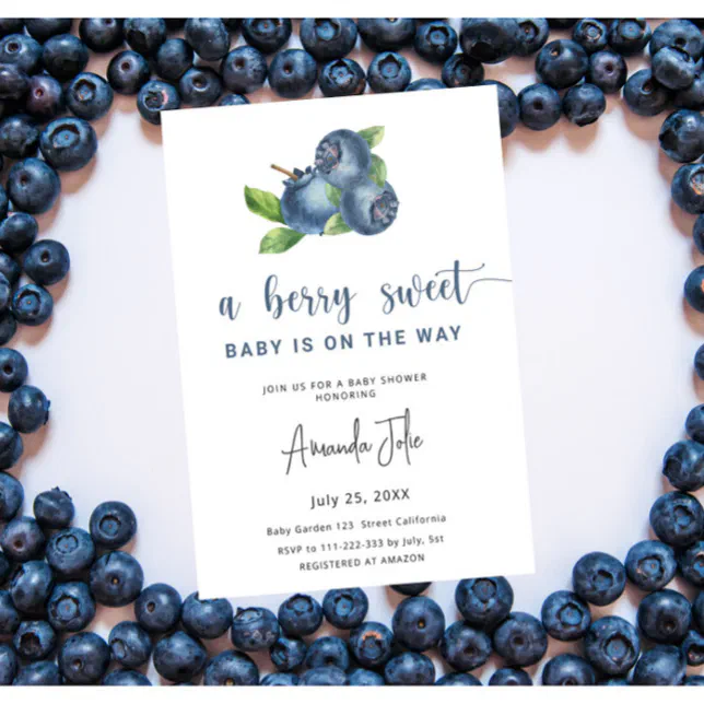 Watercolor Blueberry Baby Shower Invitation | Zazzle